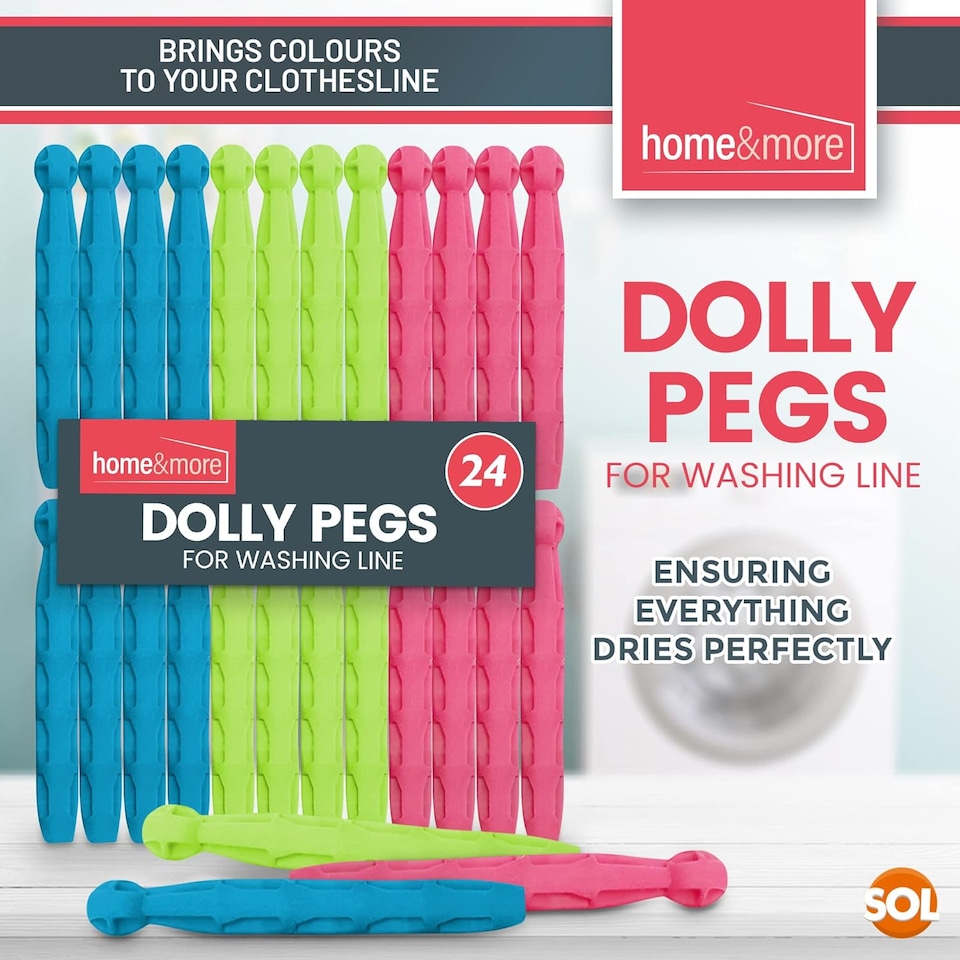 24pk Dolly Pegs for Washing Line – Heavy Duty Plastic Clothes Clips ...
