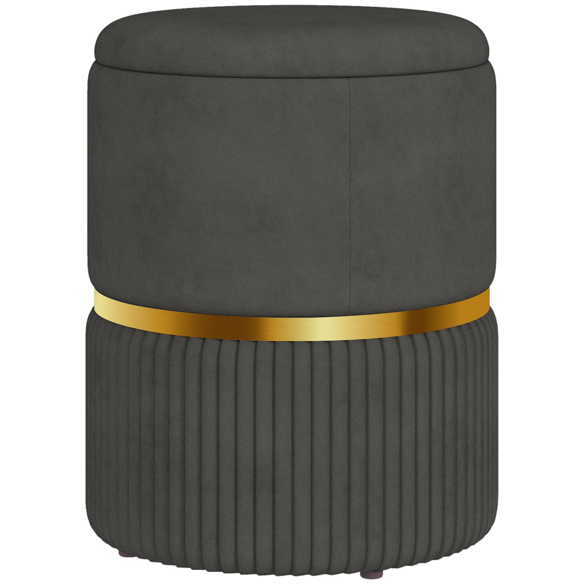 HOMCOM Round Storage Stool, Velvet-feel Fabric Upholstered Vanity Stool ...