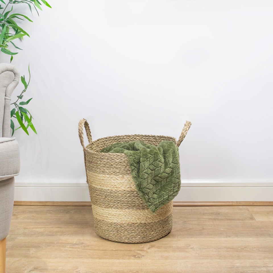 JVL Palma Natural Round Storage Basket — Rustic Woven Organizer for ...