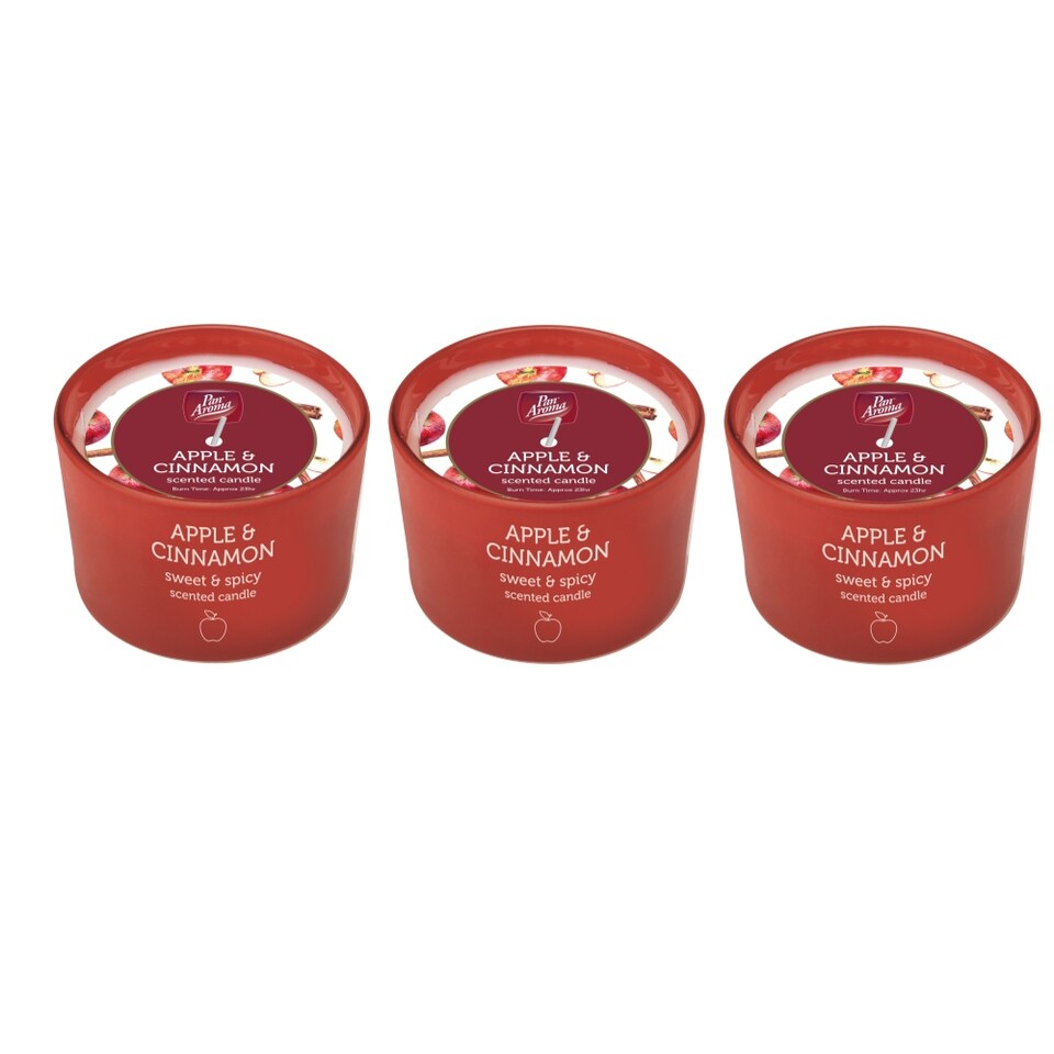 Pack of 3 Pan Aroma Apple & Cinnamon Coloured Jar Candle 85g - Tesco ...
