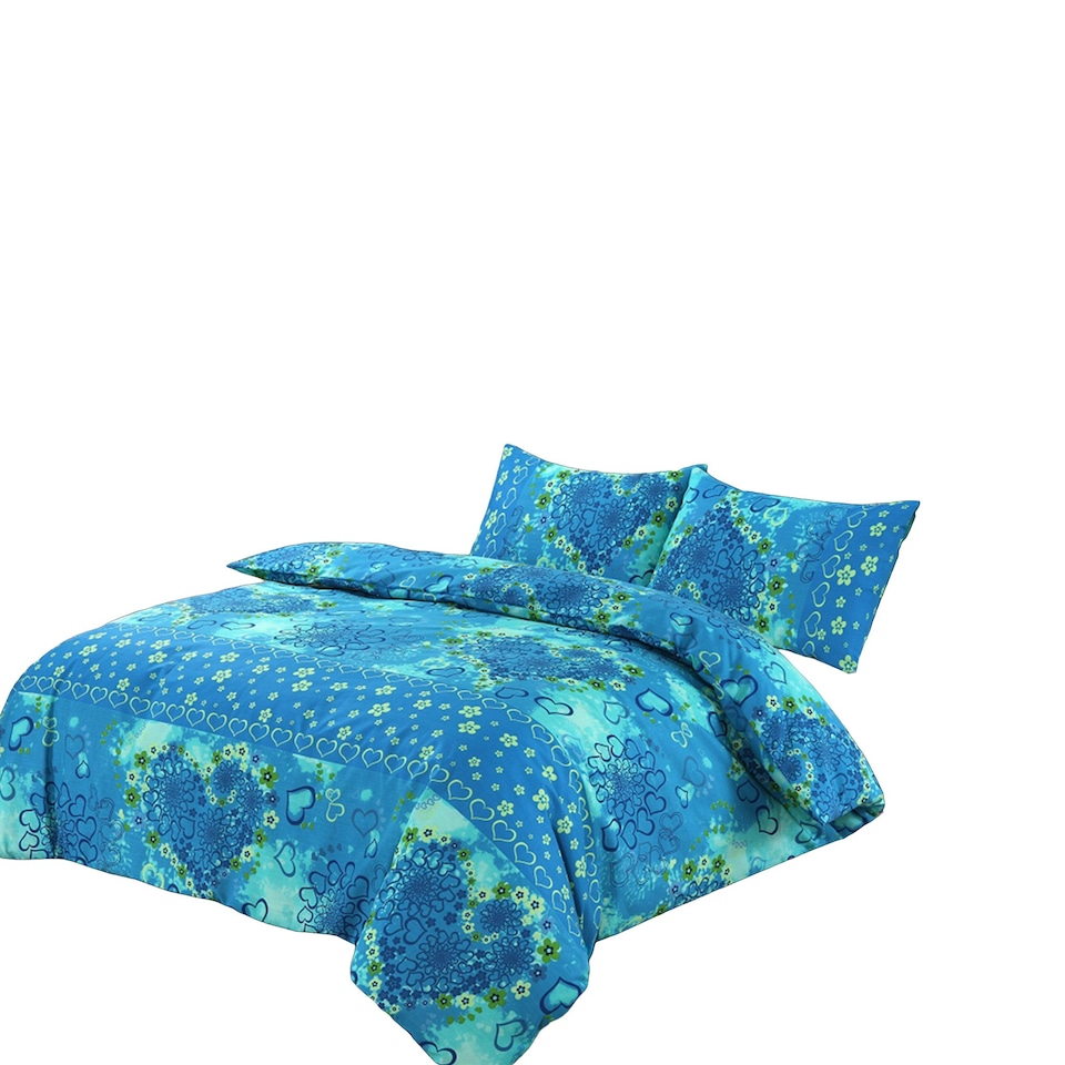 Duvet Cover And Pillowcase Set Plum Red Teal Love Heart Design ...