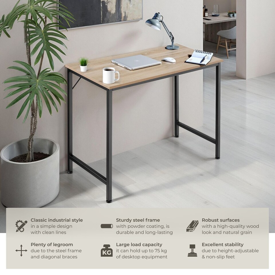 Desk Jenkins - computer, writing, study table | Brown | industrial wood ...