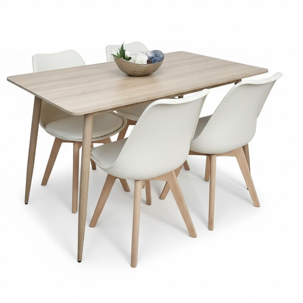 Oak Effect Rectangle Kitchen Dining Table With 4 Cream Tulip Chairs ...