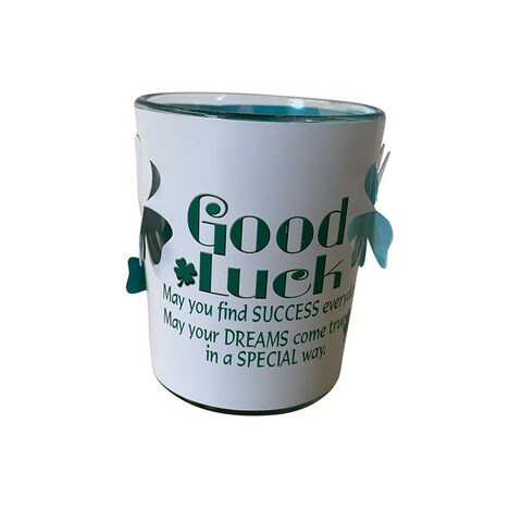 Good Luck Glass Sentiment Tealight Candle Holder - Tesco Groceries