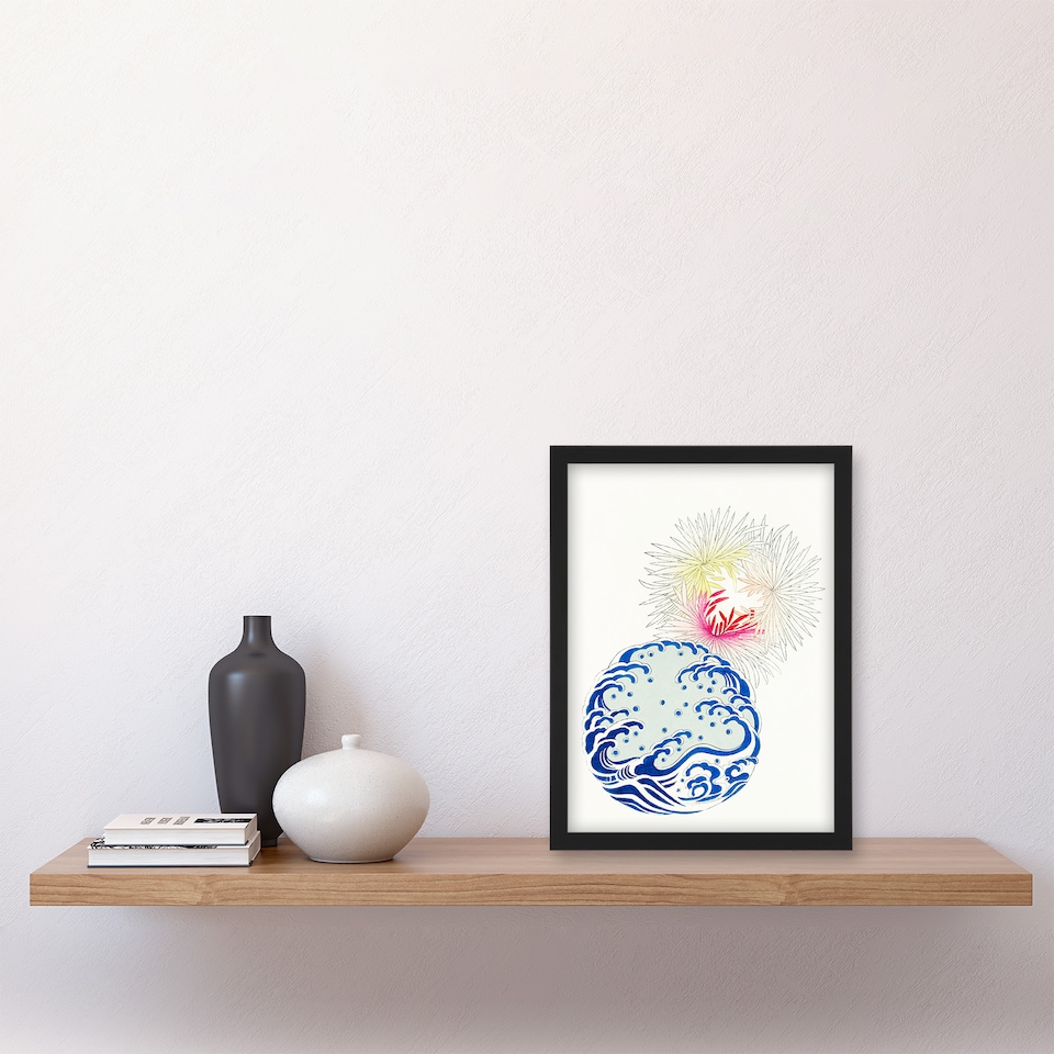 Shin Bijutsukai Framed Wall Art Print Nature Chrysanthemum Waves Home ...