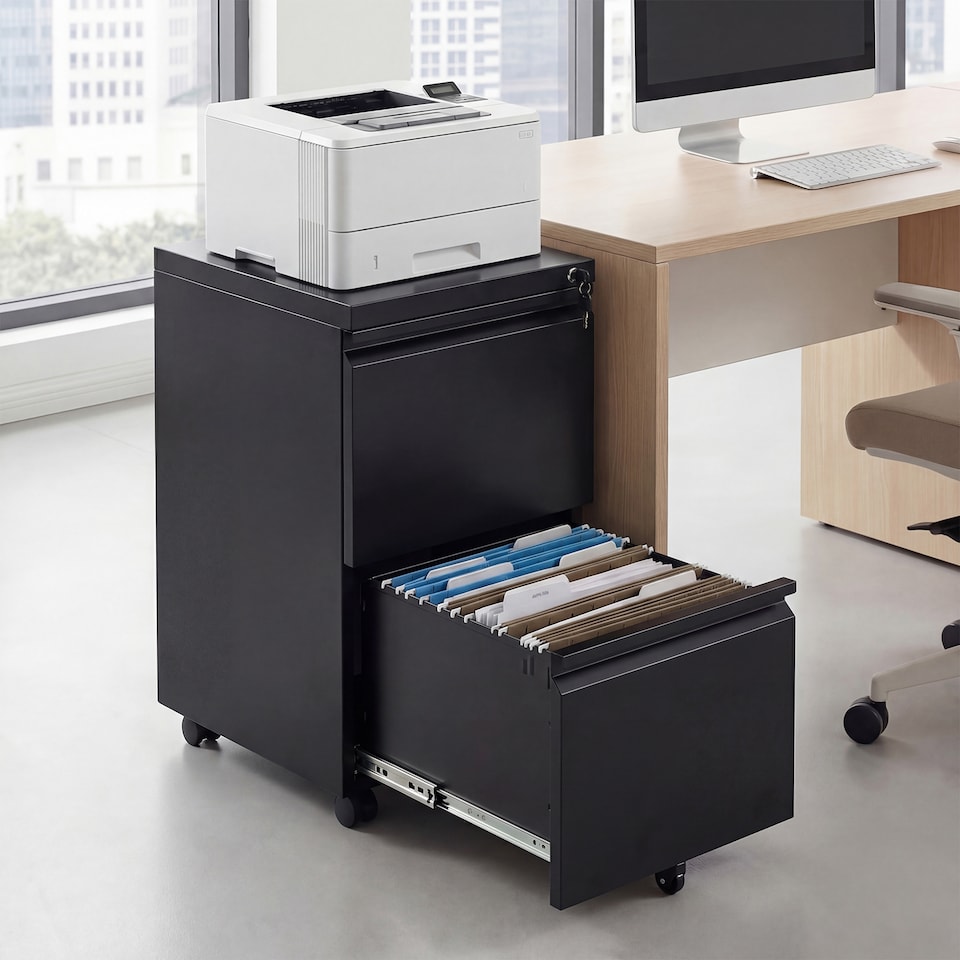 2-Drawer Mobile File Cabinet Rolling Metal Filing Cabinet w/5 Casters ...