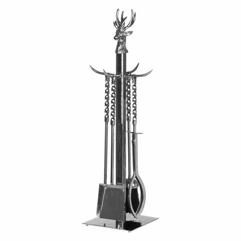 Hand Turned Stag Companion Set in Polished - Nickel - W17 x H67 cm ...