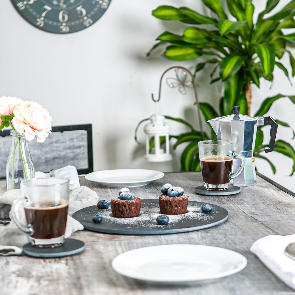 Argon Tableware 24x Linea Slate Coasters - Round Drink Coasters Black ...