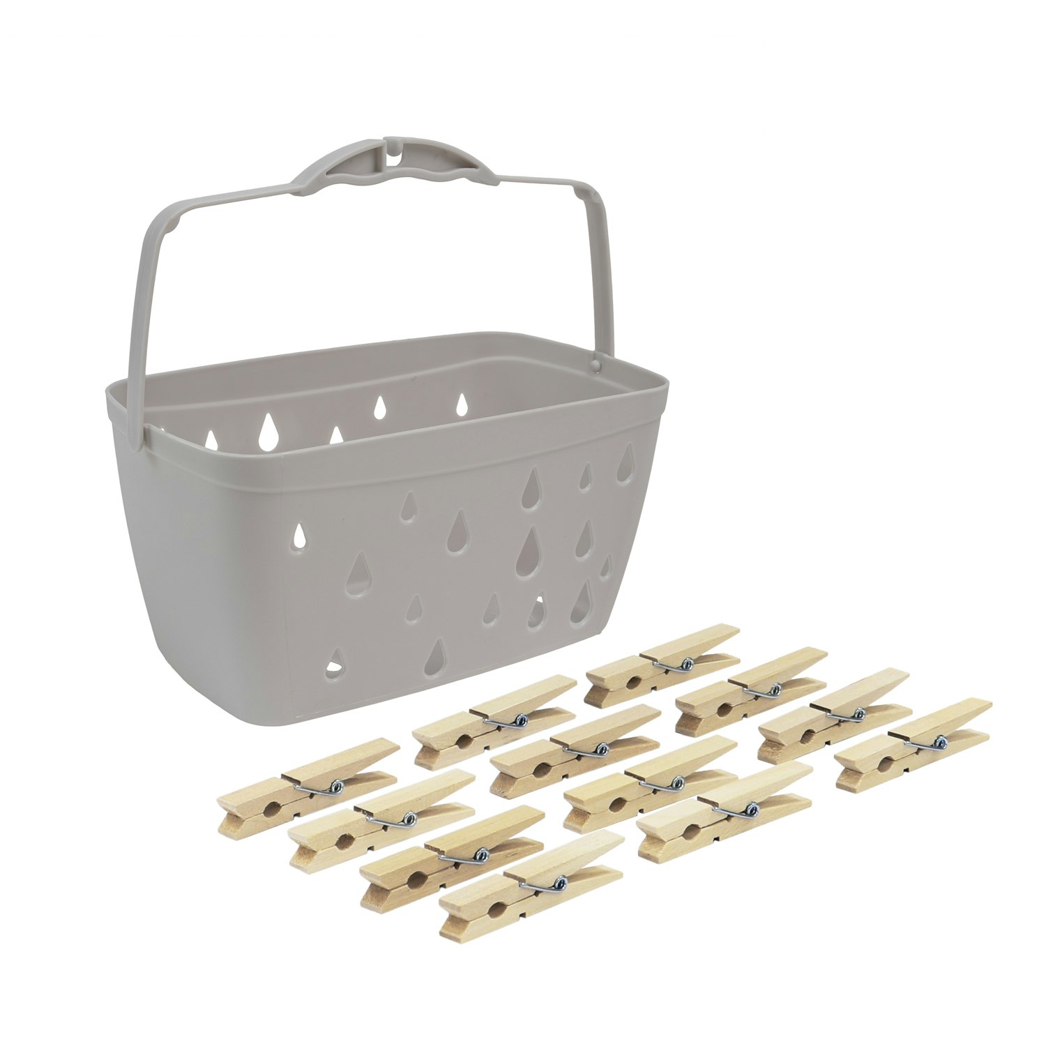 JVL Plastic Peg Basket, Grey with 102 Birch Wood Pegs, Brown - Tesco ...