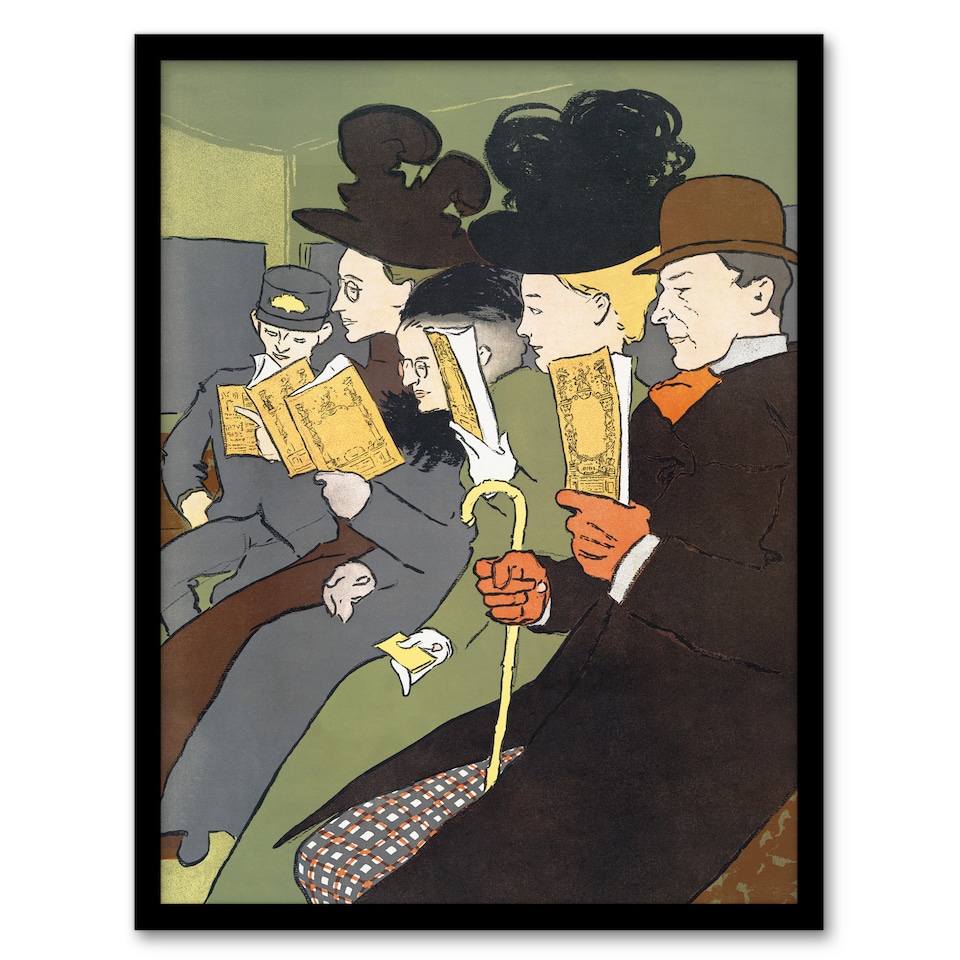 People Reading Magazine on Train Vintage Framed Wall Art Print Penfield ...