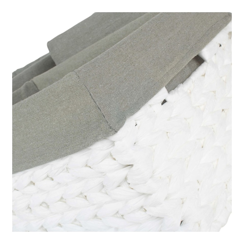 Set of 3 Paper Rope Rectangular Storage Basket with Grey Cotton Lining ...