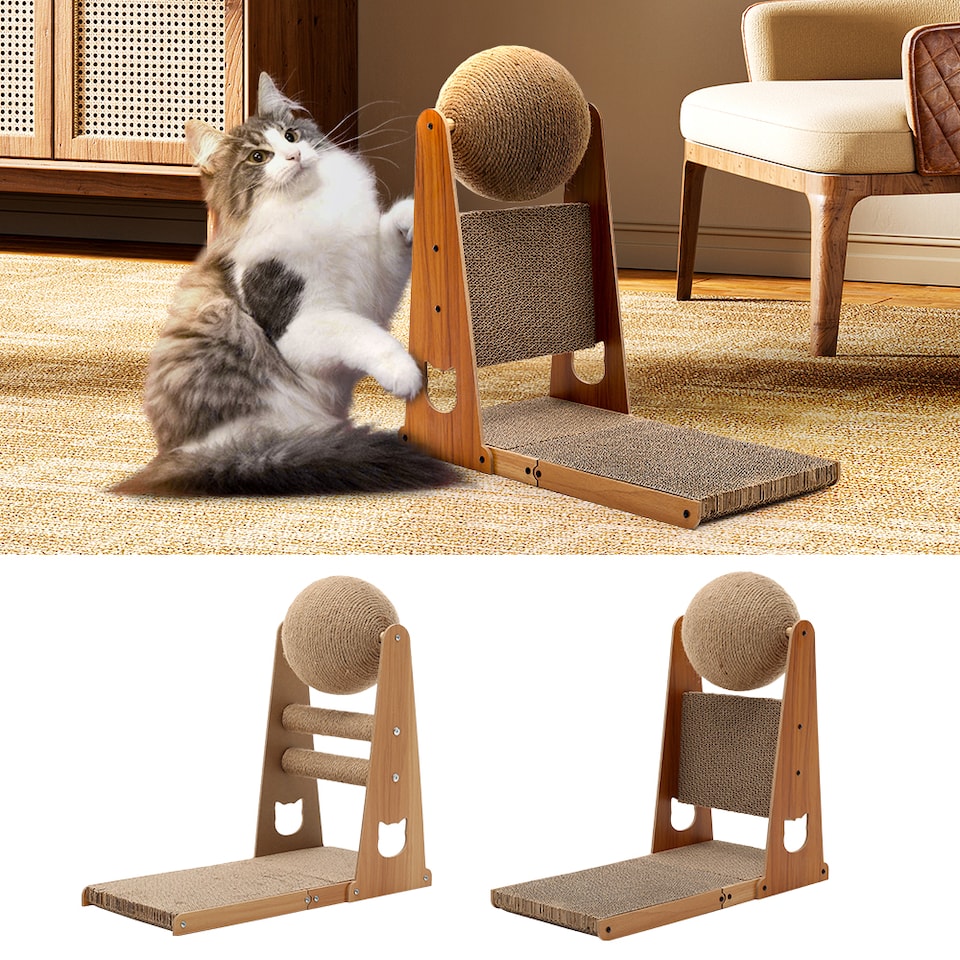 Living and Home L-Shaped Cat Scratcher with Cat Scratching Ball | Brown ...