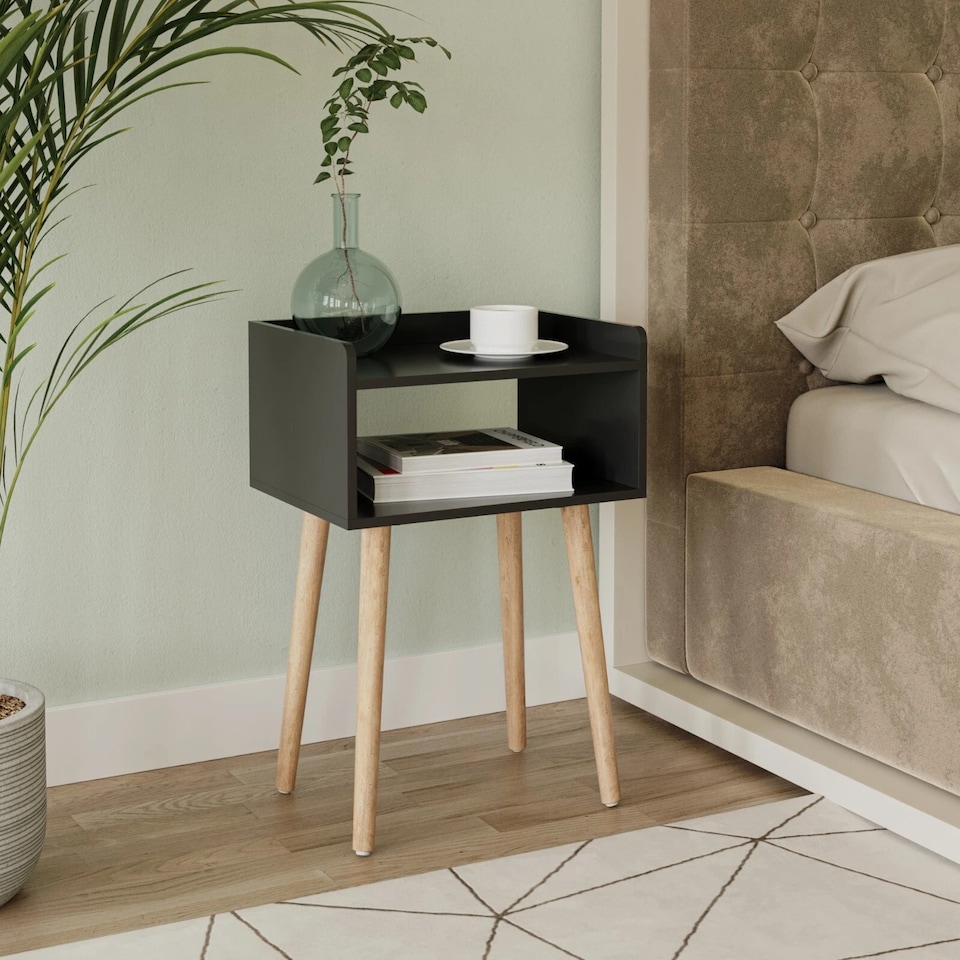 Modern Bedside Table Storage Display Unit with 2 Shelves & Solid ...