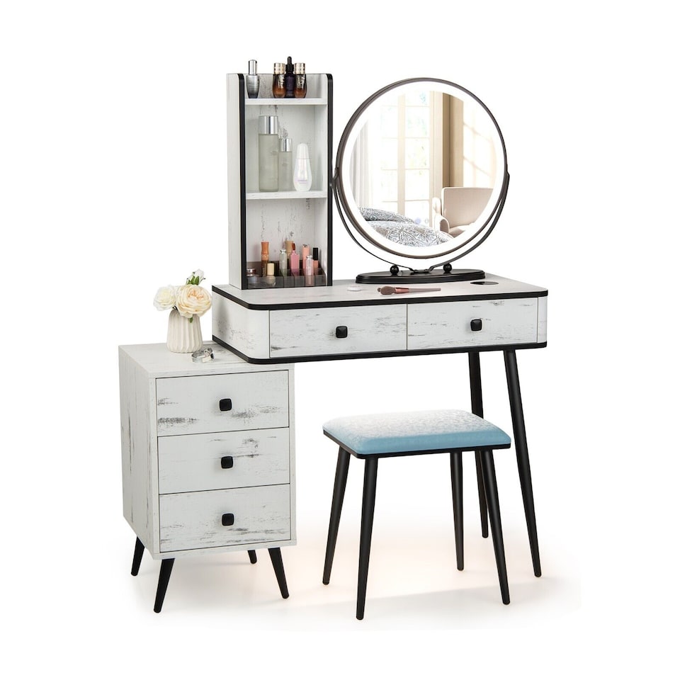 COSTWAY Dressing Table Vanity Set Makeup Stool White - Tesco Groceries