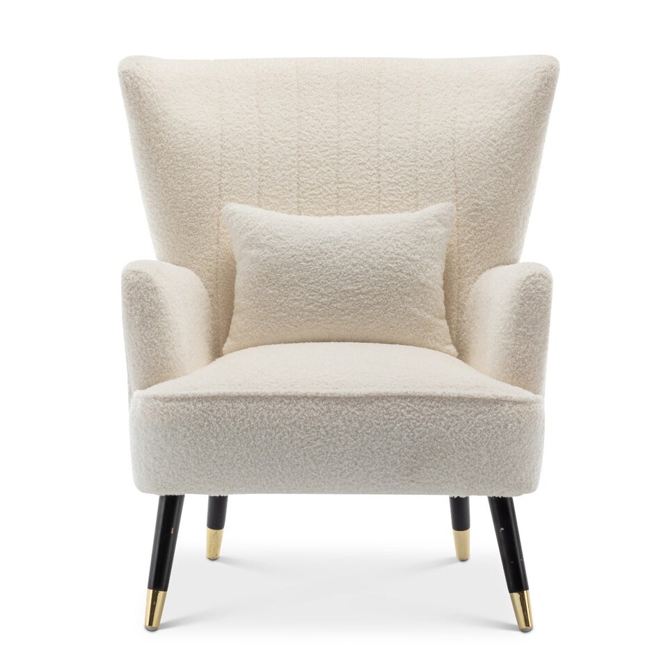 Teddy Boucle Fabric White Camila Accent Chair with Footstool - Tesco ...