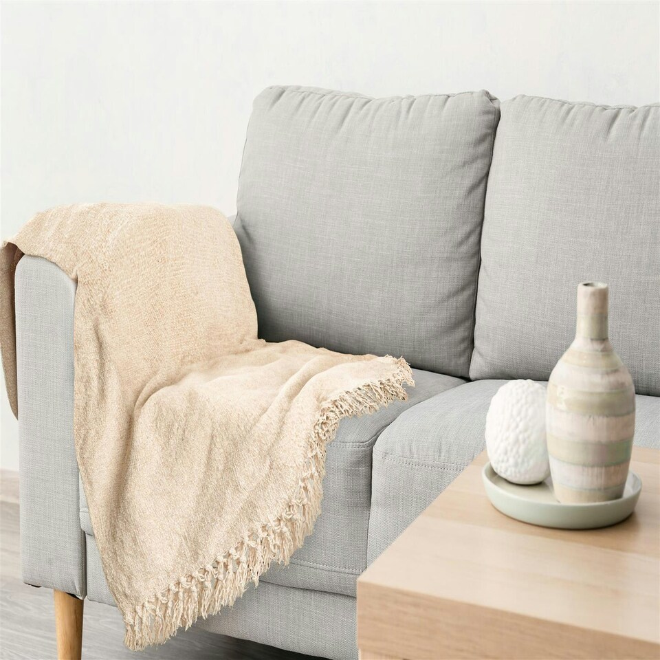 Darcy Tassel Natural Blanket/Throw Cream | Cream | 130x150cm - Tesco ...
