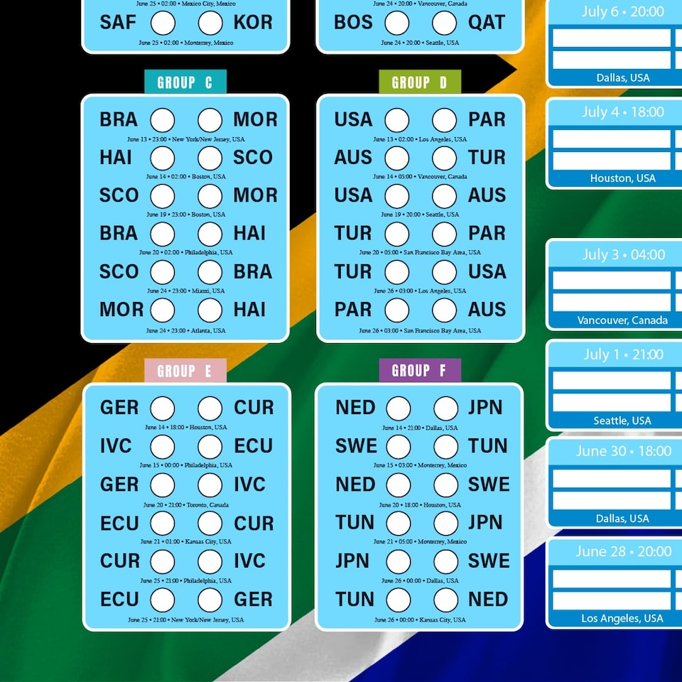South Africa Flag World Football Championship Cup 2026 A3 Fixture Wall ...