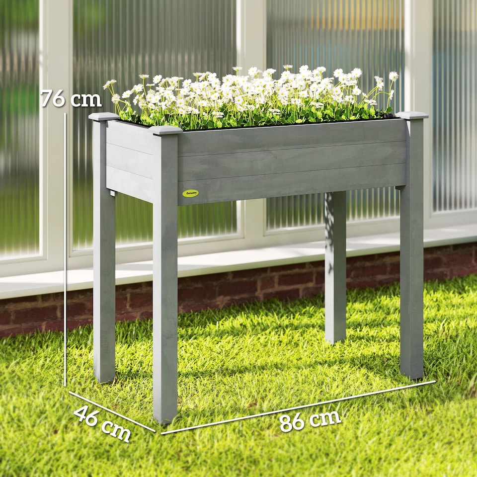 Outsunny Raised Bed for Garden, Wooden Elevated Planter Box with Bed ...