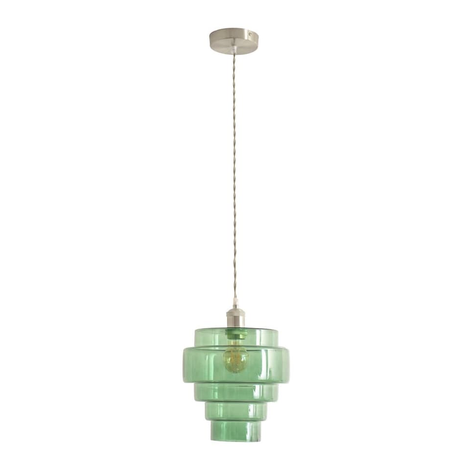 ValueLights Lane Green Glass 5 Tier Shade Chrome Pendant & Bulb ...