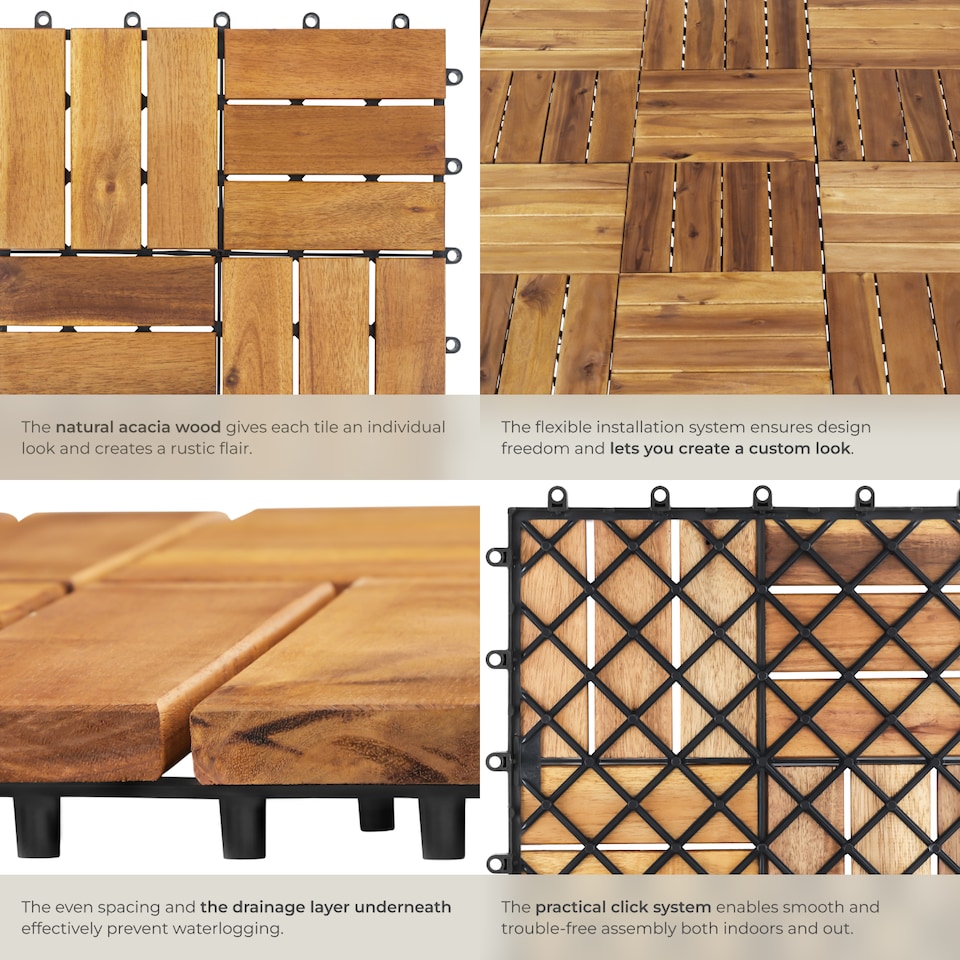 Outdoor Tiles Tabula - easy click installation, acacia wood, weather ...