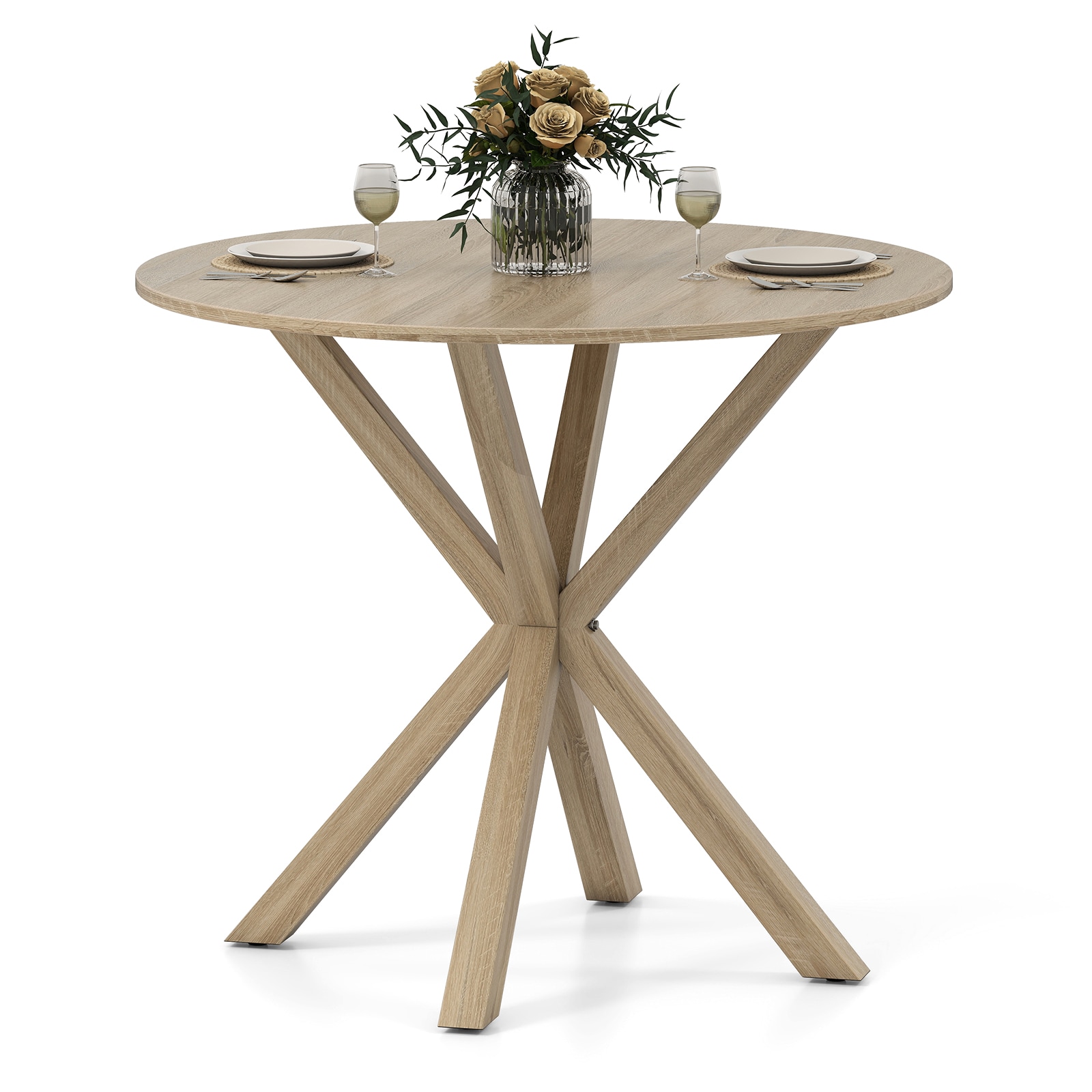 COSTWAY 90CM Wood Dining Table Round Kitchen Table - Tesco Groceries