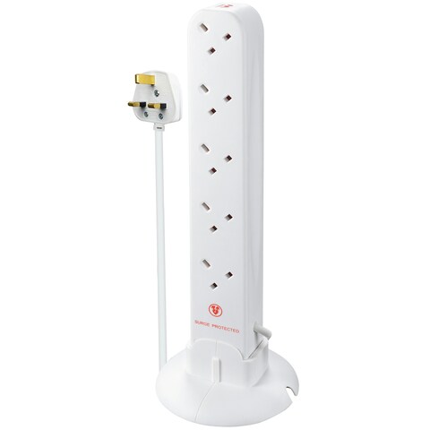 Masterplug 10 Socket 1m Surge Protected Extension Lead Tower White 13A ...