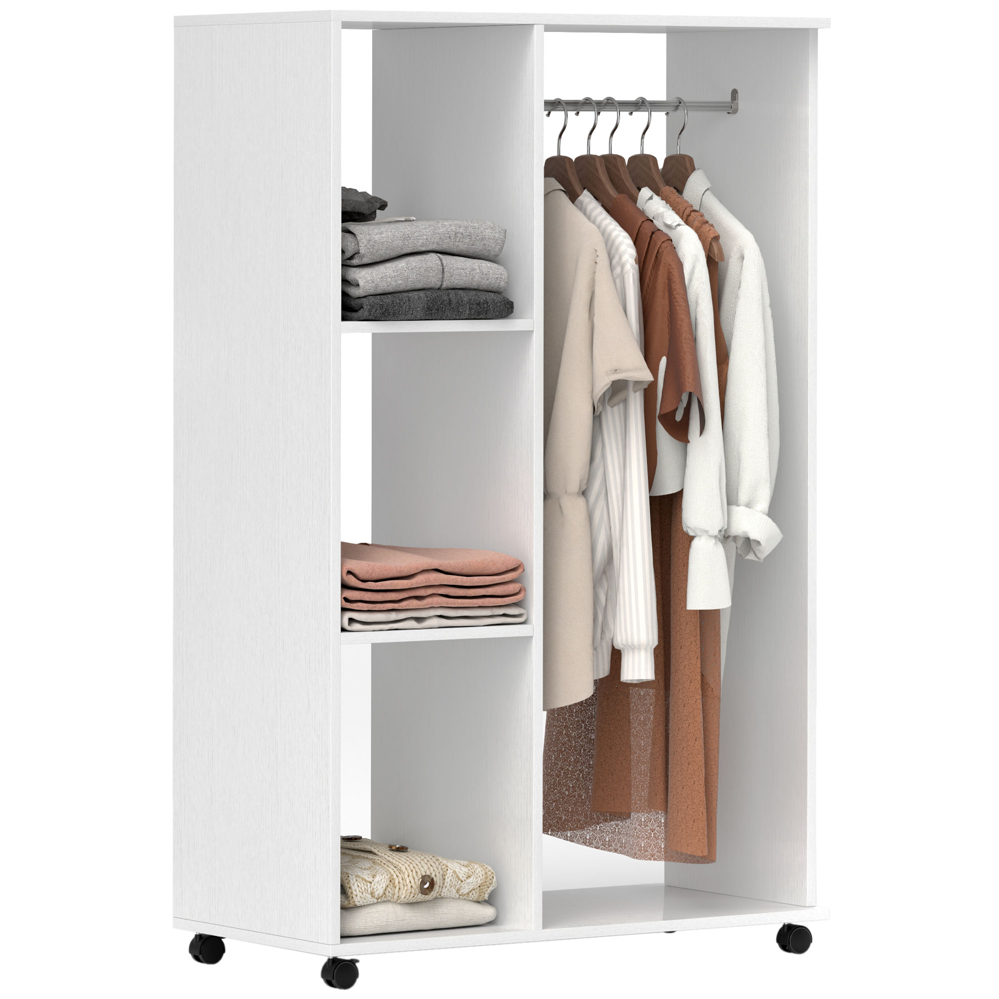 HOMCOM Open Wardrobe on Wheels, Bedroom Wardrobe with Clothes Hanging ...