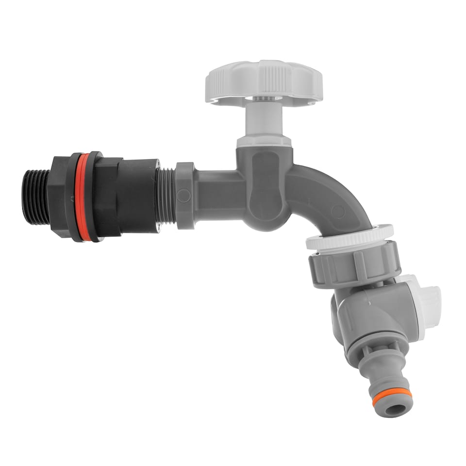 Water Butt Kit with Grey Dial Tap Dual Hose Splitter and 21mm Drill Bit ...