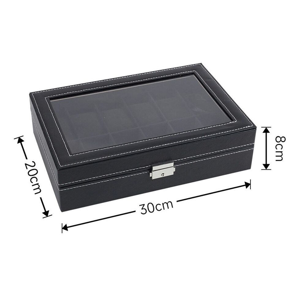 Living and Home 12-Slot Black Synthetic Leather Watch Display Box with ...