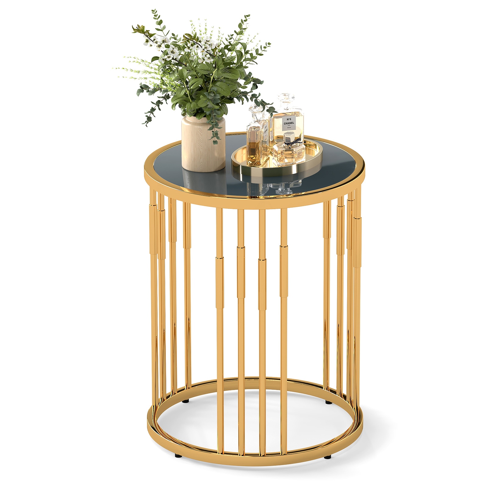 COSTWAY Round Side Table 40cm Sofa End Table Accent Nightstand Gold ...