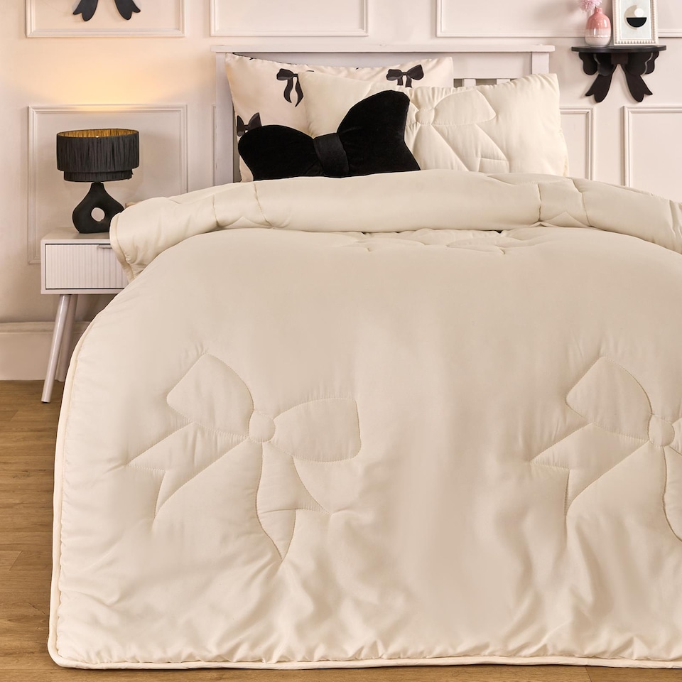 OHS Bow Quilted 7.5 Tog Coverless Duvet with Pillowcase Winter Warm ...