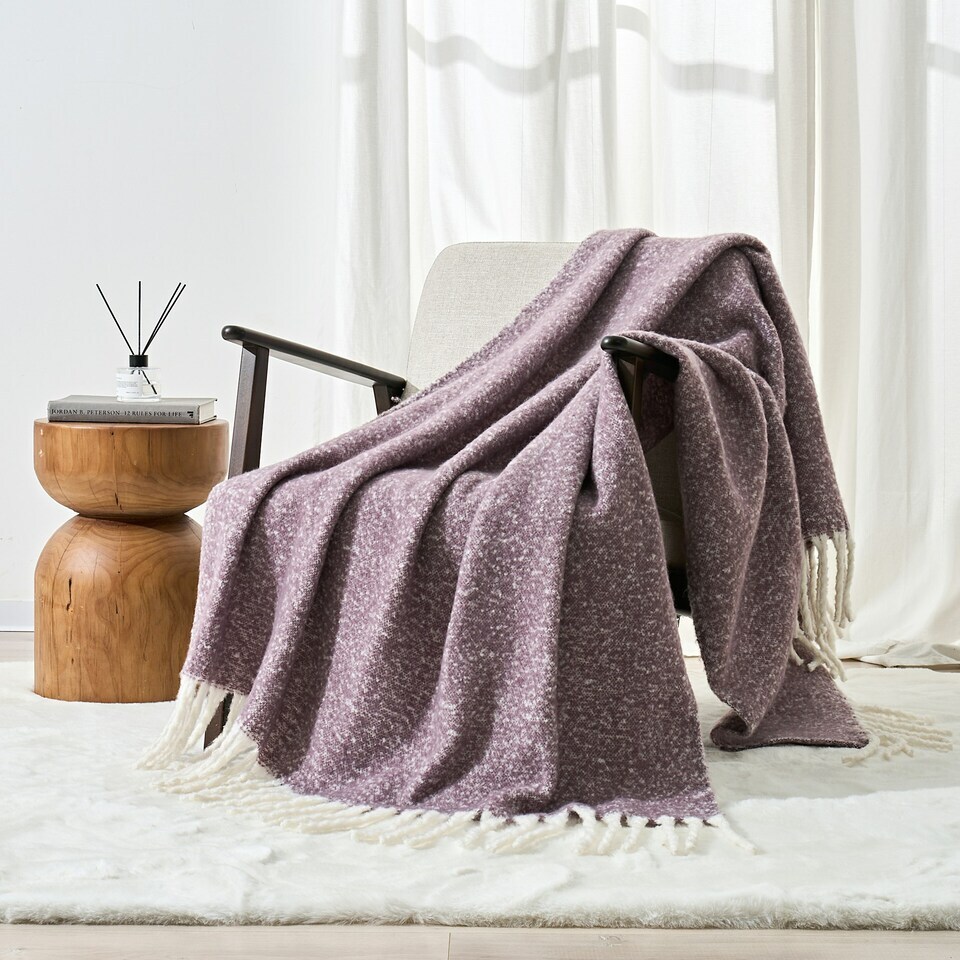 Aisling Marl Faux Mohair Throw - Super Soft, Stylish Tasselled Blanket ...