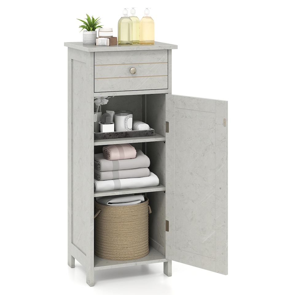 COSTWAY Bathroom Storage Cabinet Floor Standing Wooden Cupboard-Grey ...
