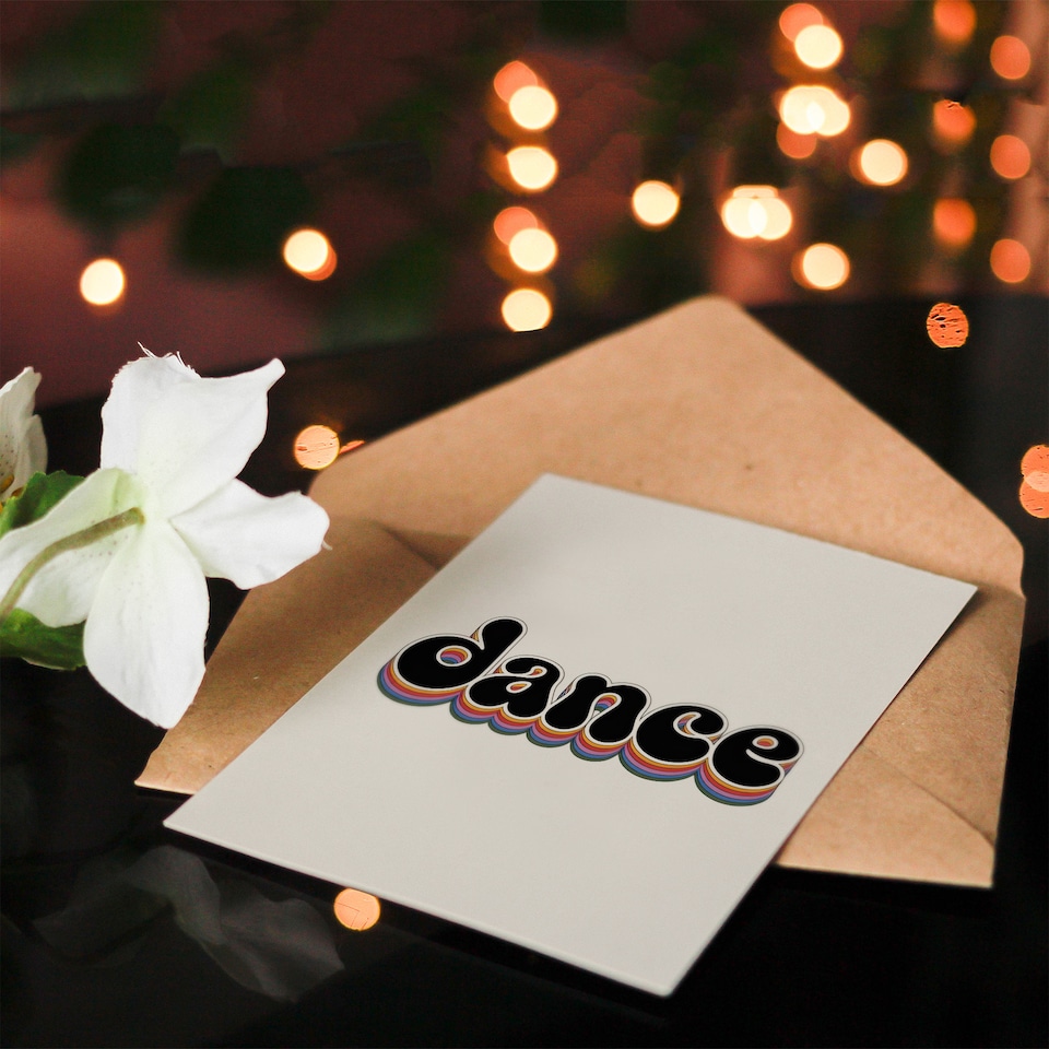 Dance Funky Rainbow Retro Font Typography Word Birthday Greeting Card ...