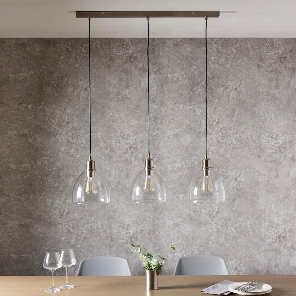 Jacob 3 Light Nickle and Glass Pendant Bar - Tesco Groceries