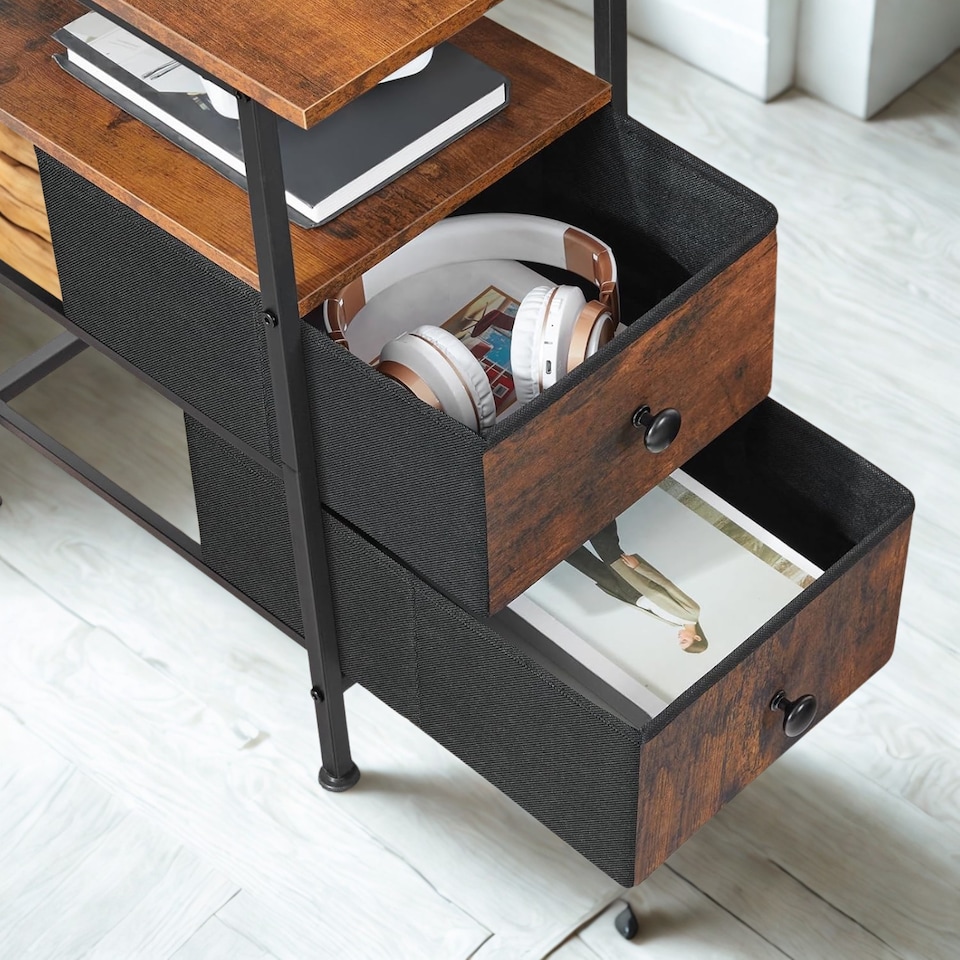 Industrial Nightstand Side End Table With Charging Station and Drawers ...
