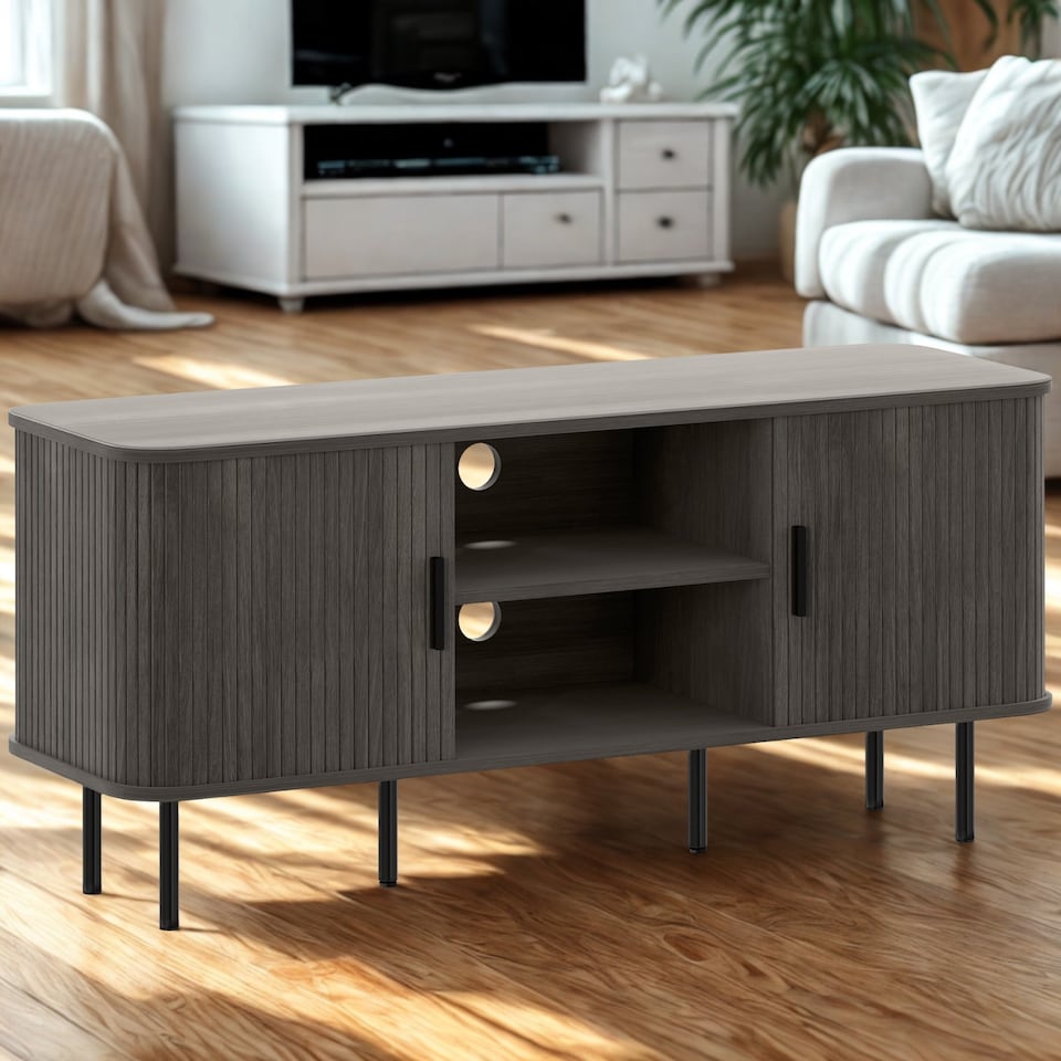 Industrial TV Stand Unit With Storage Cabinets Grey - Tesco Groceries
