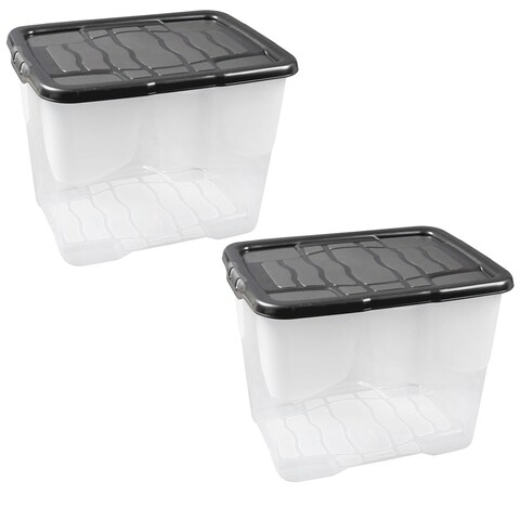 2 x 10 Litre Clear Transparent Base Stackable Curve Plastic Storage ...