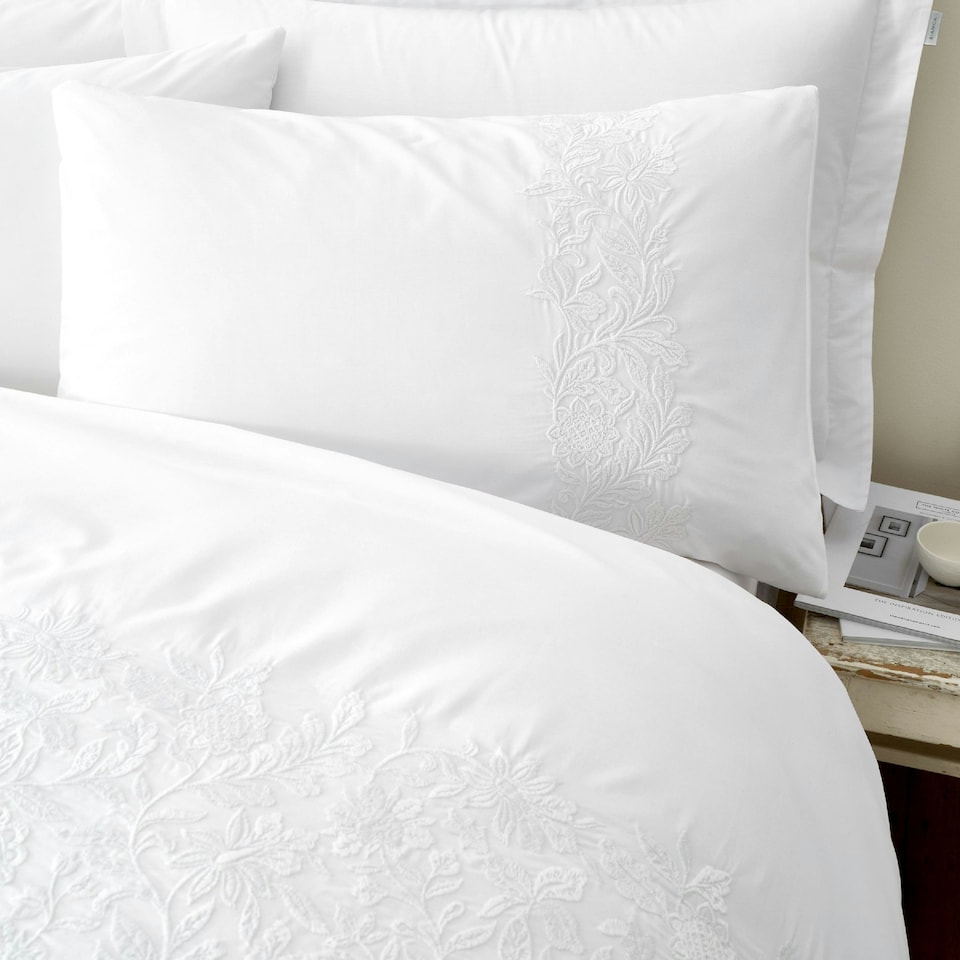 Bianca Embroidery Floral 200 Thread Count Cotton Duvet Cover Set White ...