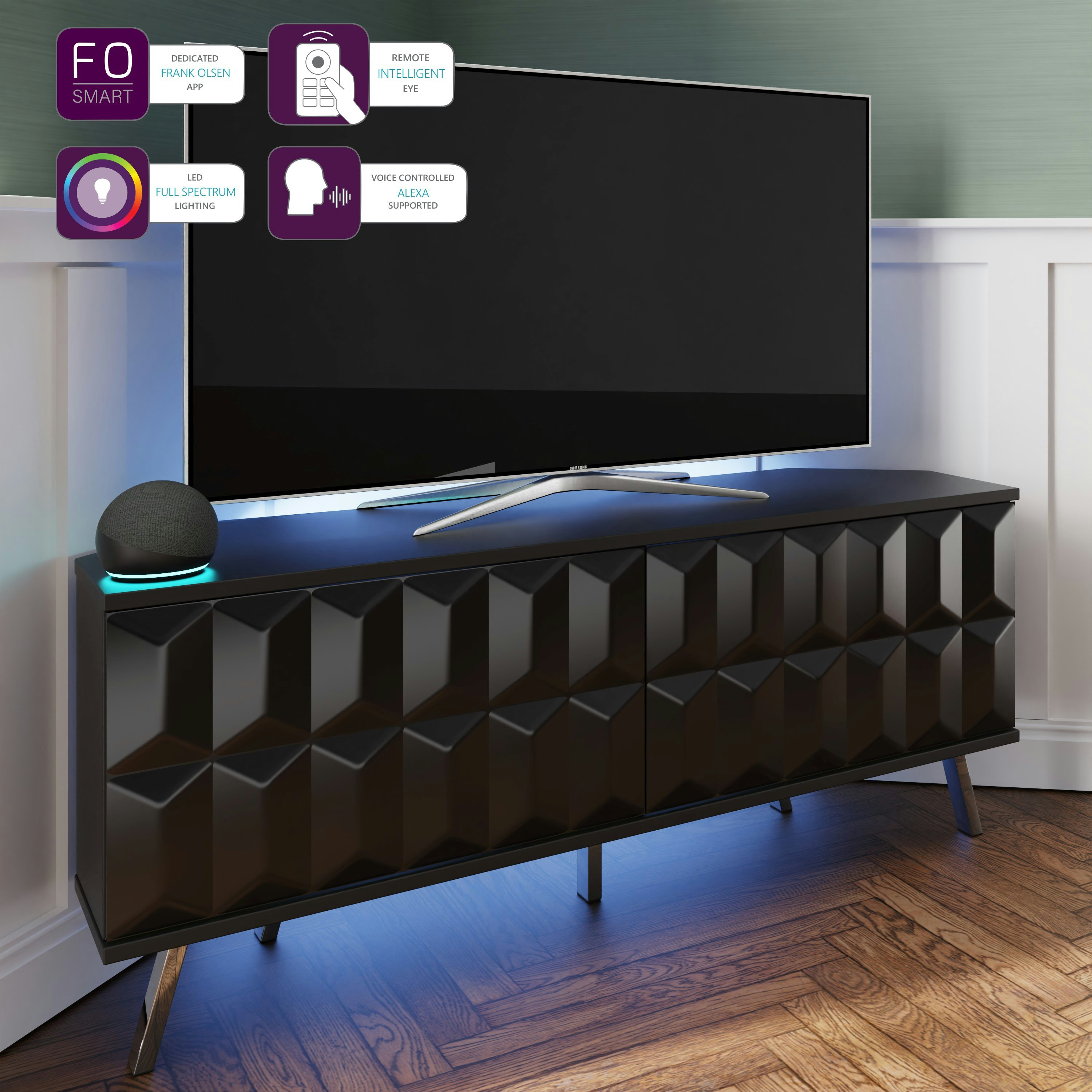 Frank Olsen Elevate 1200 Corner TV Cabinet | Black | Black | 2 - Tesco ...