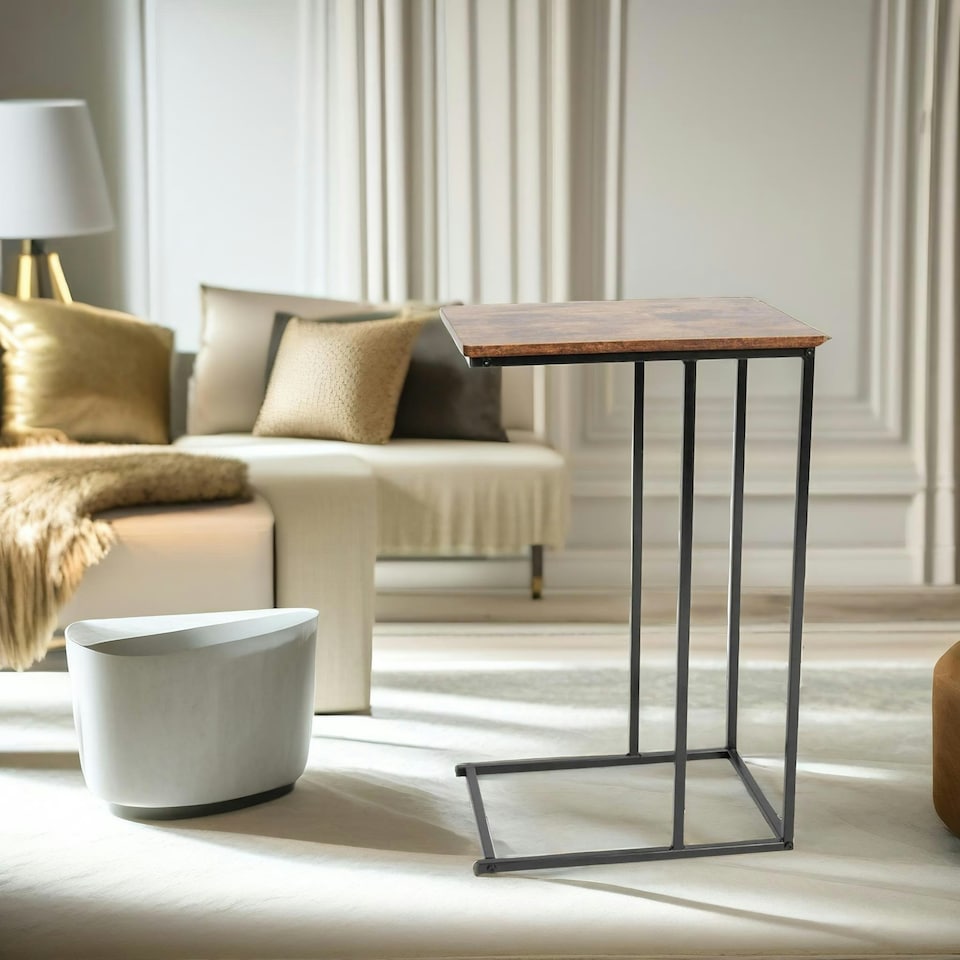 C Shaped Side Table Rustic Brown | Brown - Tesco Groceries