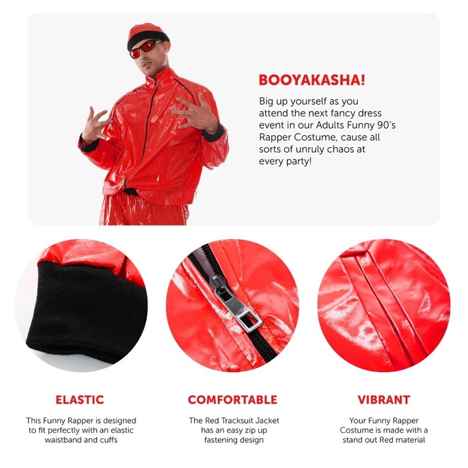 Red 90's Rapper Costume - Red Hat Red | 2XL - Tesco Groceries
