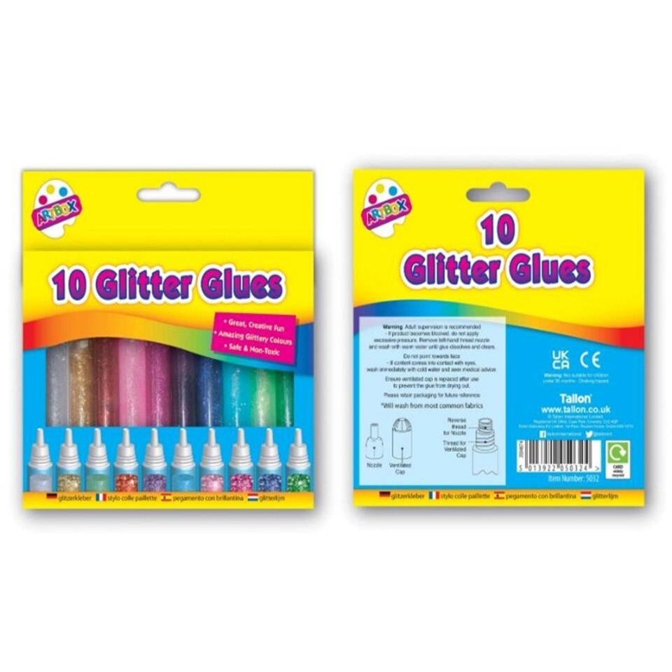 ArtBox Glitter Glue Pen Assorted Colours Pack of 10 Tesco Groceries