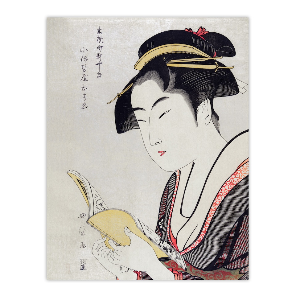 Woman Portrait With Book Vintage Japan Wall Art Print Kitagawa 18x24 ...