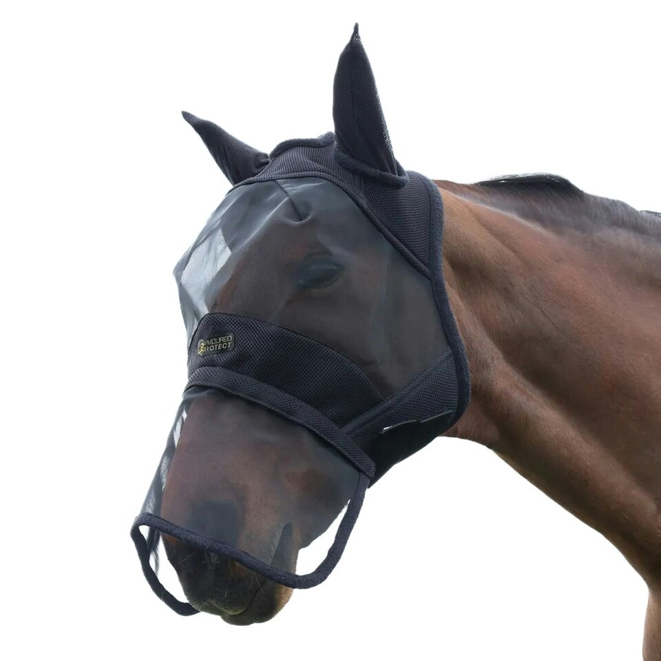 Hy Armoured Protect Horse Fly Mask With Ears & Nose - Black - Full ...