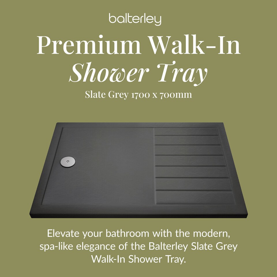 Premium Walk In Shower Tray Slate Grey 1700mm x 700mm | Grey | Slate ...