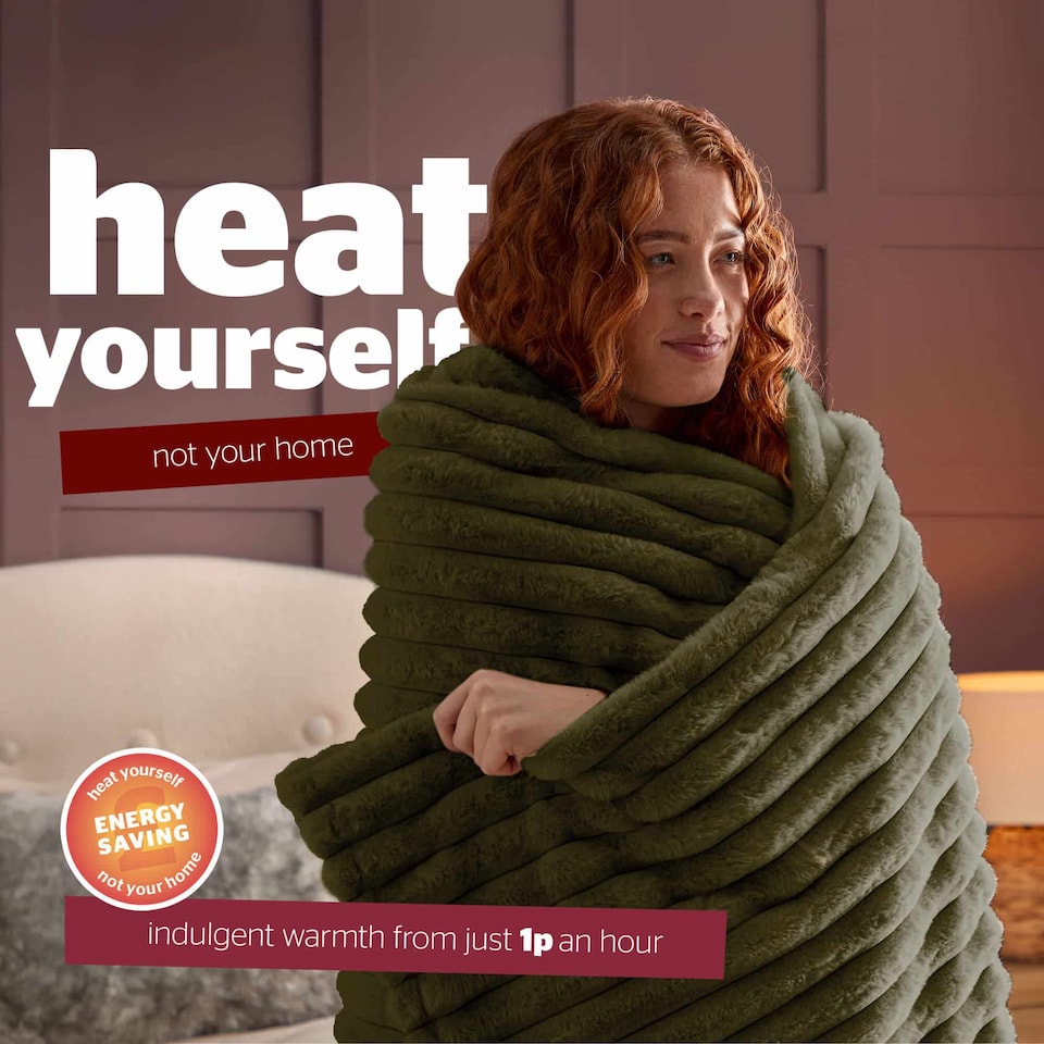 Silentnight Luxury Faux Fur Ribbed Heated Throw, Olive | Green | Olive ...