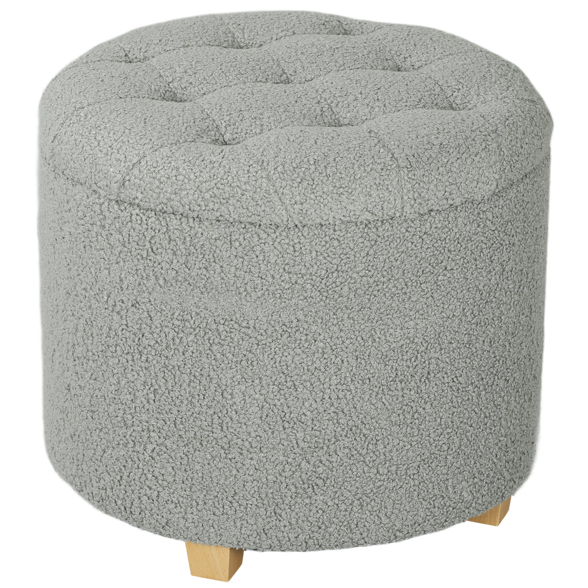 HOMCOM 45cm Round Storage Ottoman, Teddy Fleece Footstool with ...