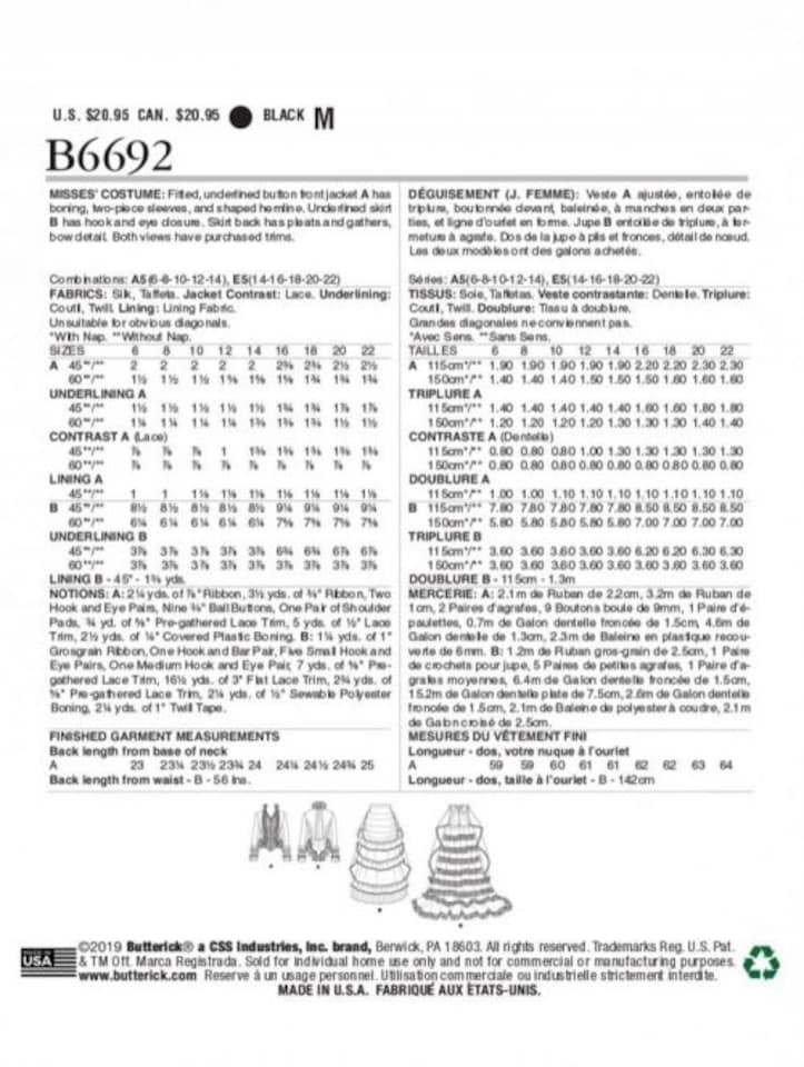 Butterick 6692 Paper Sewing Pattern – Women’s Costumes & Vintage Style ...