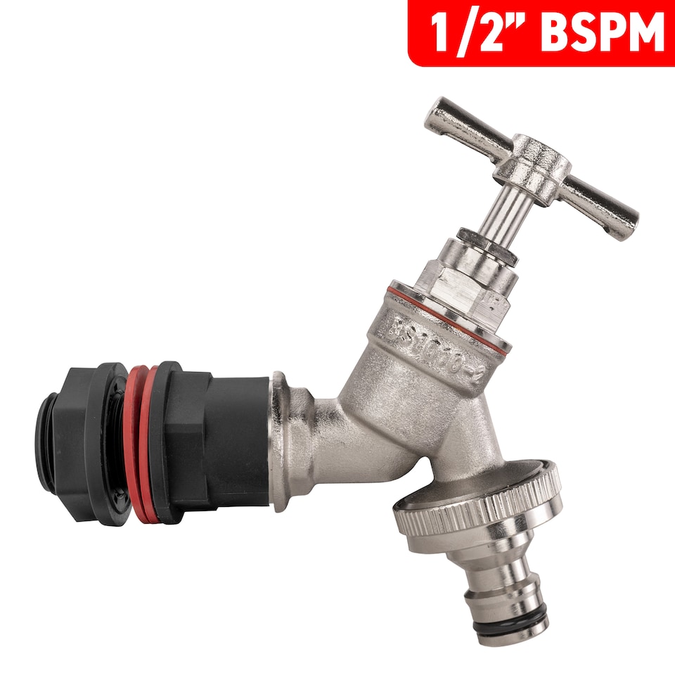 Nickel Plated Brass Garden Bib Tap and BSP Water Butt Kit with Snap On ...
